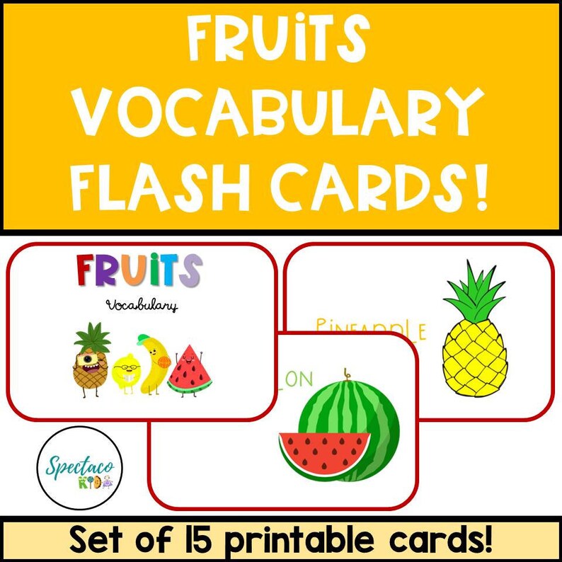 Fruits Vocabulary Flash Cards DIGITAL DOWNLOAD | Etsy