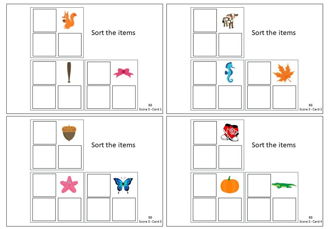 ABLLS-R Aligned B8 Sort Non Identical Items Task Cards, Pictures to ...