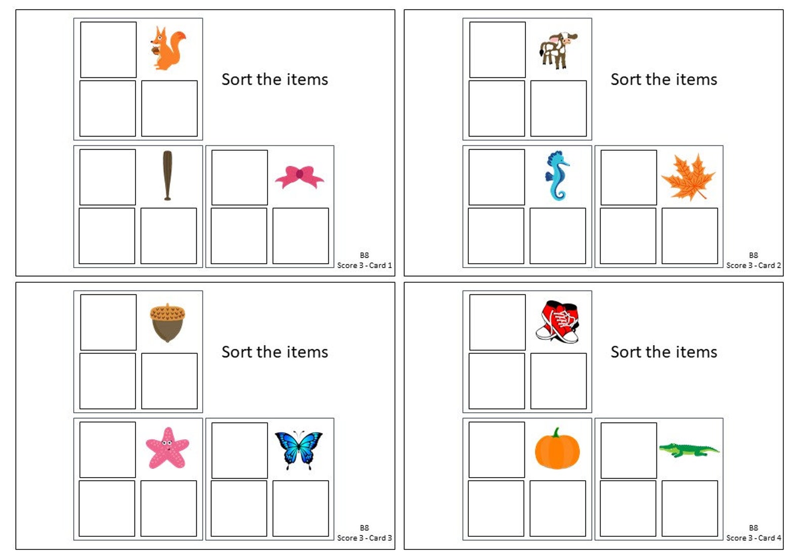 ABLLS-R Aligned B8 Sort Non Identical Items Task Cards, Pictures to ...