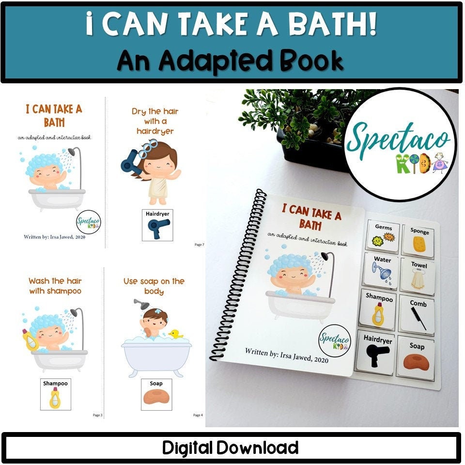 I can take bath PRINTABLE ADAPTED INTERACTIVE book for speech | Etsy