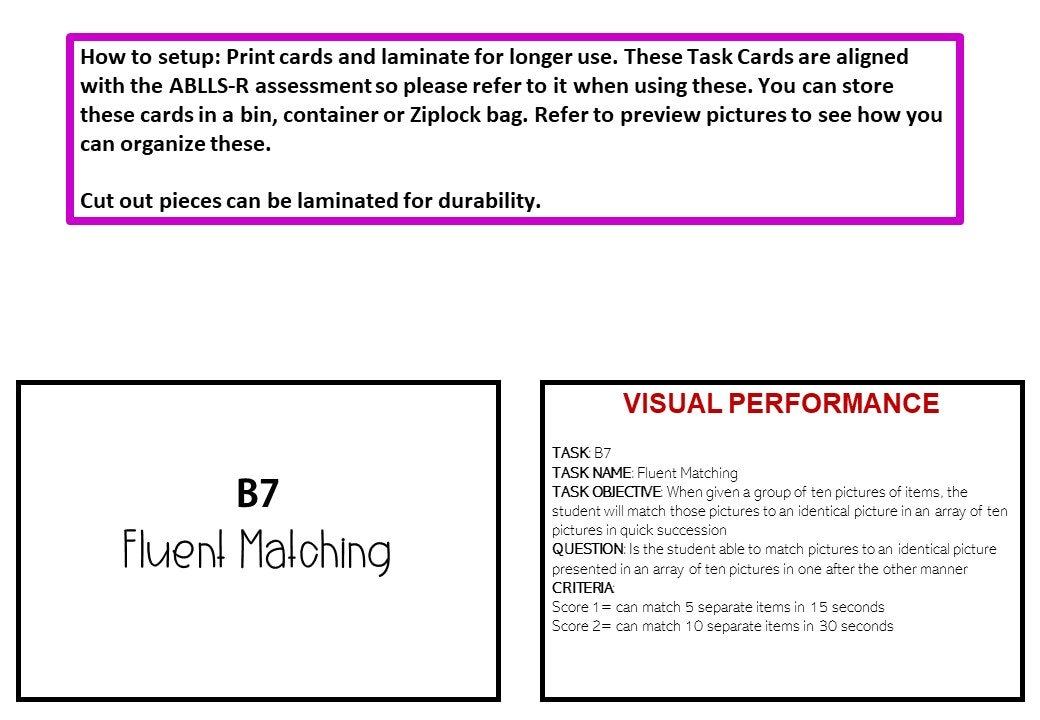 ABLLS-R Aligned B7 Fluent Matching Task Cards, Identical Pictures to ...