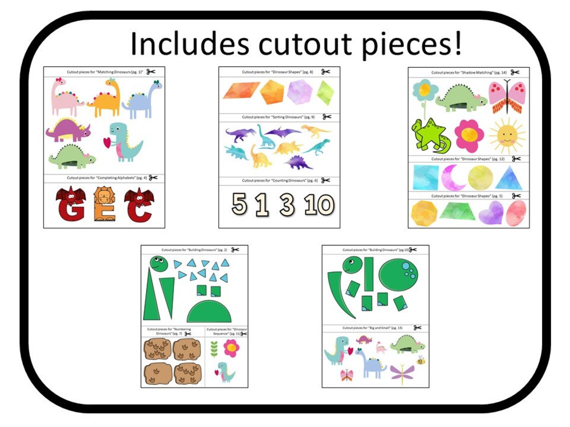 Dinosaur Printable Toddler Busy Book Sorting and Matching Learning ...