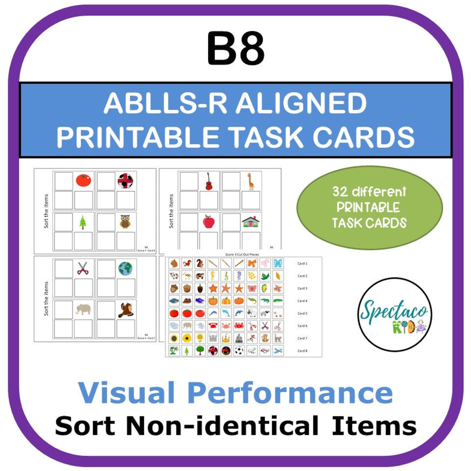 ABLLS-R Aligned B8 Sort Non Identical Items Task Cards, Pictures to ...