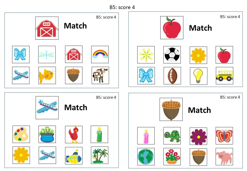 ABLLS-R Aligned B5 Matching Task Cards, Identical Pictures to Sample ...
