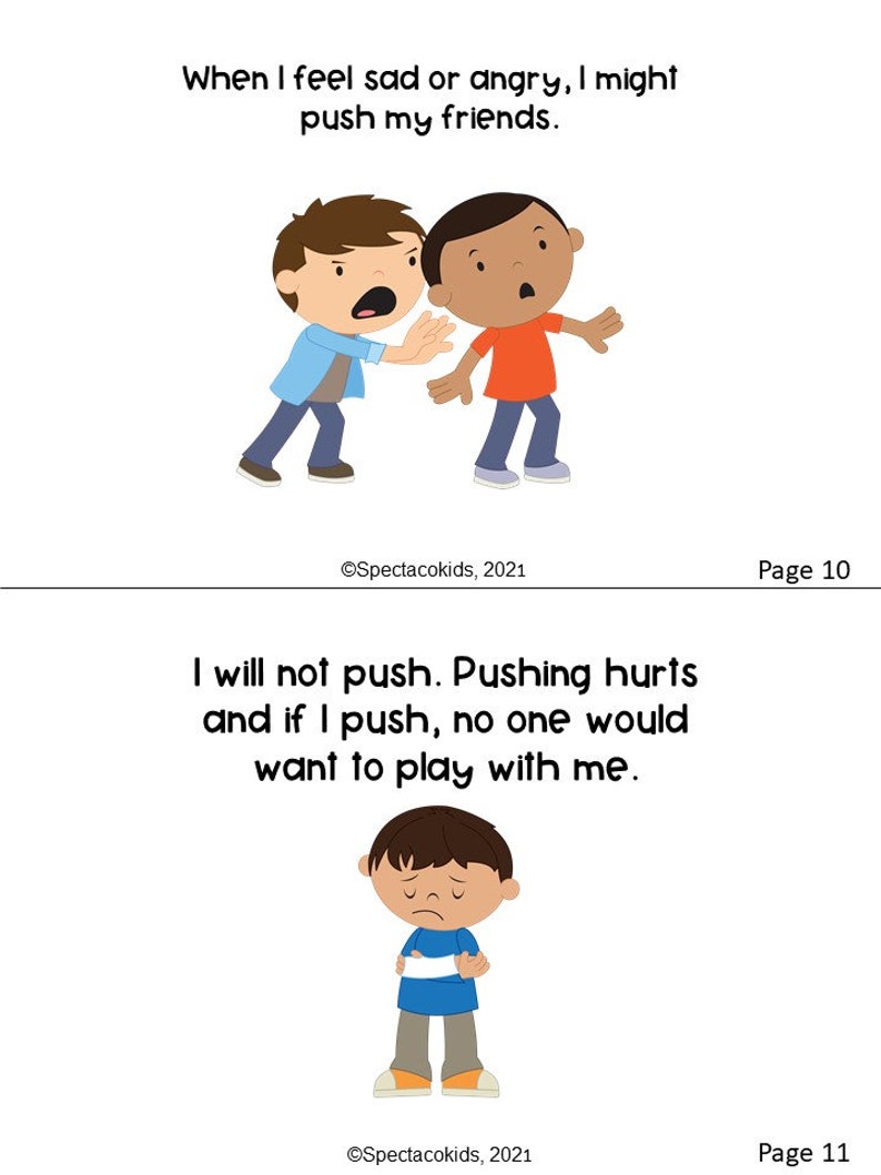 Social Story for Autism and Behavior Management, No Pushing, No Hitting ...