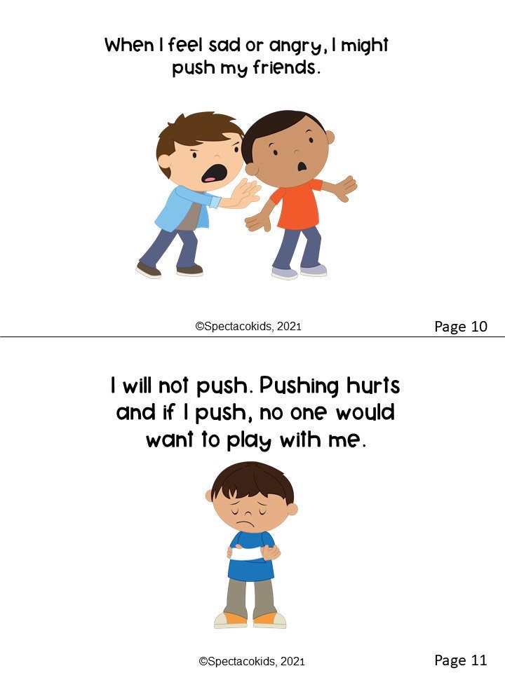 Social Story for Autism and Behavior Management, No Pushing, No Hitting ...