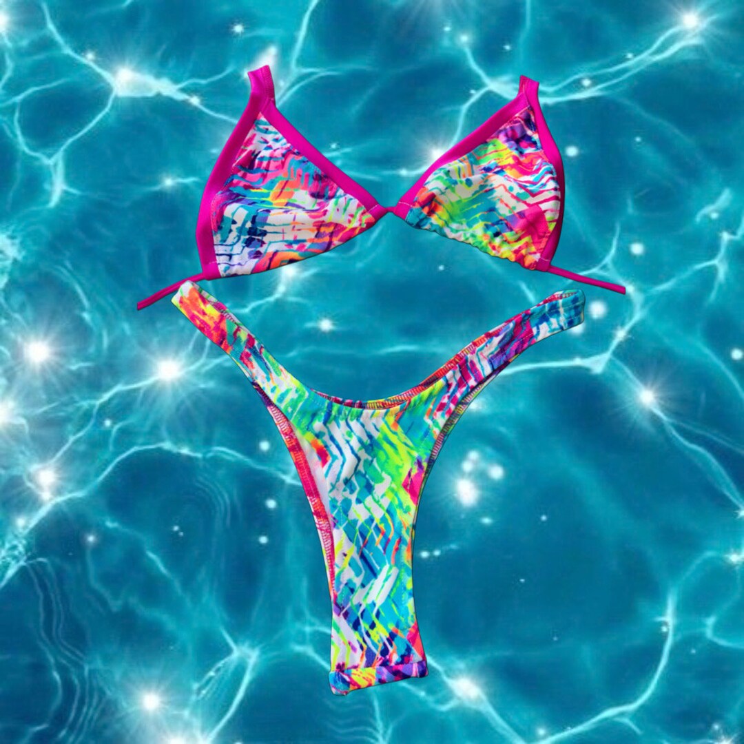 Tropical Tiki Tie Dye Print High Cut Cheeky Thong, Traditional Triangle ...