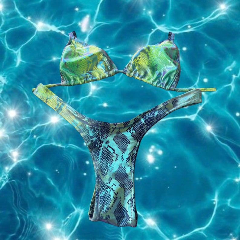 Tropical Snake Seaweed Print High Cut Cheeky Thong, Traditional ...