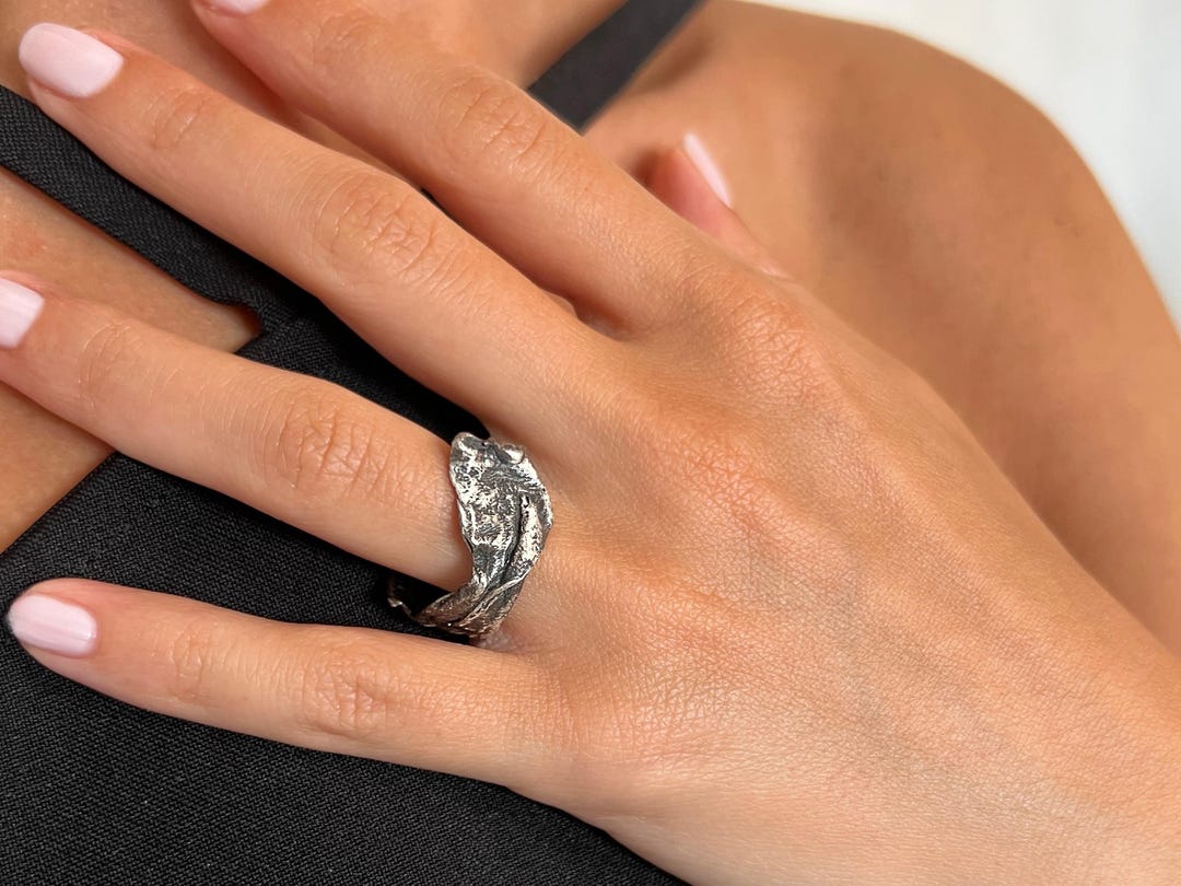 Avant-garde Rustic Ring: Oxidized Sterling Silver Band, Freeform ...