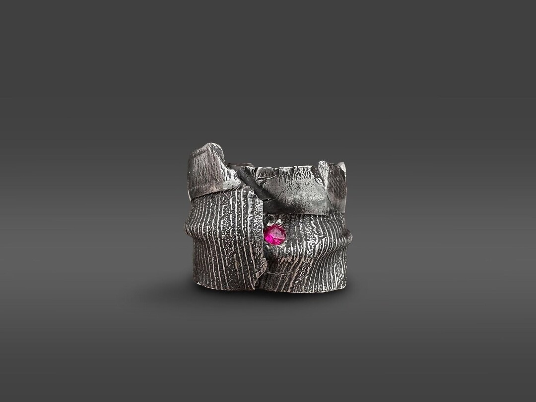 Avant Garde Ring With Pink Sapphire Gemstone Oxidized 925 Sterling ...