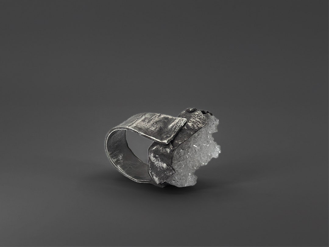 Quartz Crystal Ring - Oxidized Sterling Silver Jewelry - Huge Raw ...