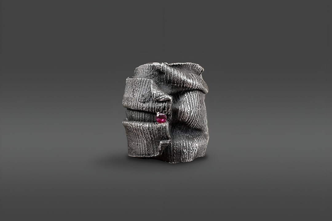 Massive Textured Ring Oxidized 925 Sterling Silver Pink Sapphire ...