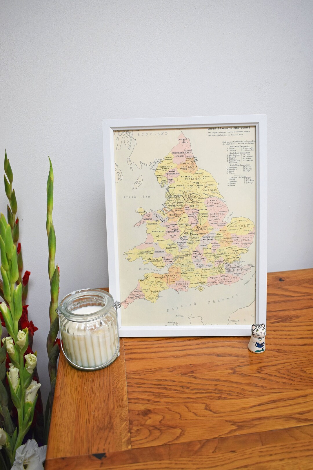 Vintage Map Framed UK, England Map| Old Map Wall Art| Vintage Home ...