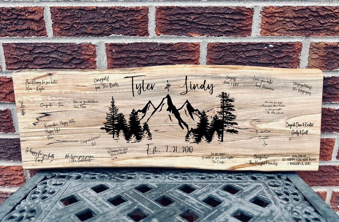 Mountain Design Maple Live Edge Wedding Guest Book/ Alternative Guest ...