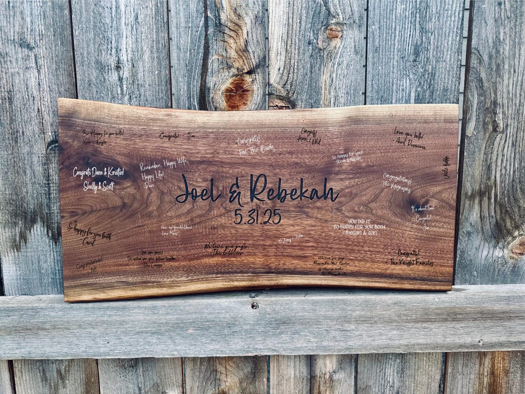 Walnut Live Edge Wedding Guest Book - Choose Your Font & Text!- NEW ...