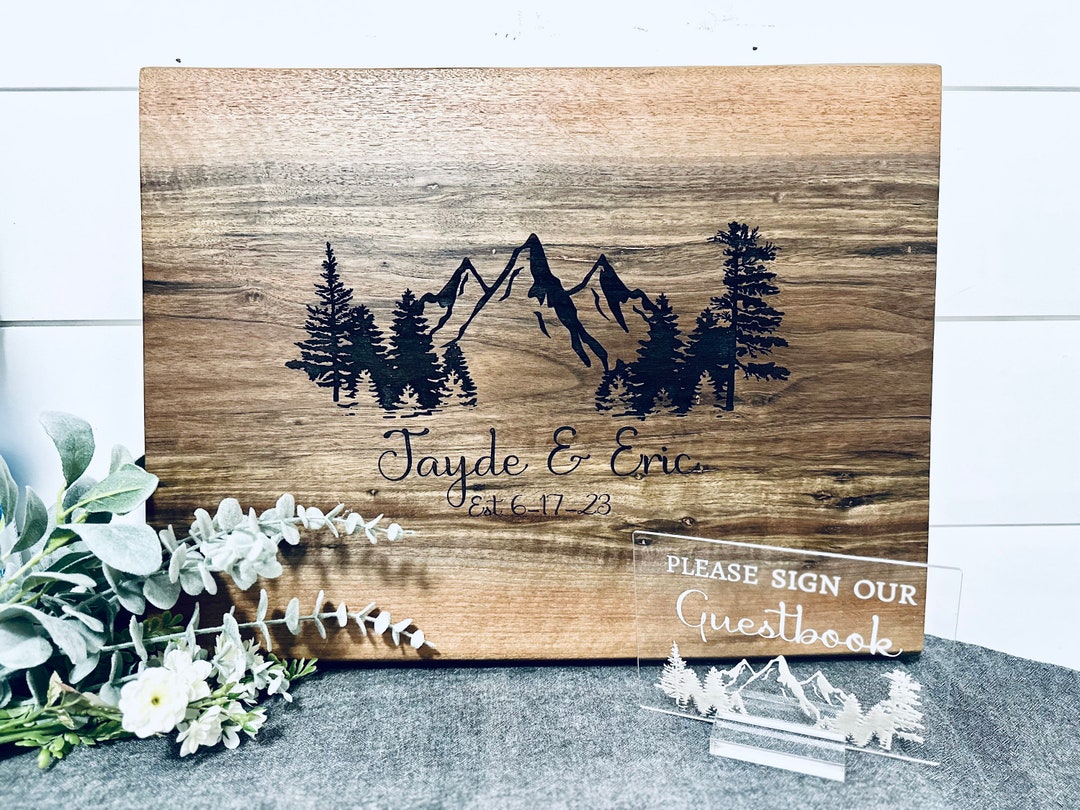 Mountain Design Walnut Live Edge Wedding Guest Book/ Alternative Guest ...