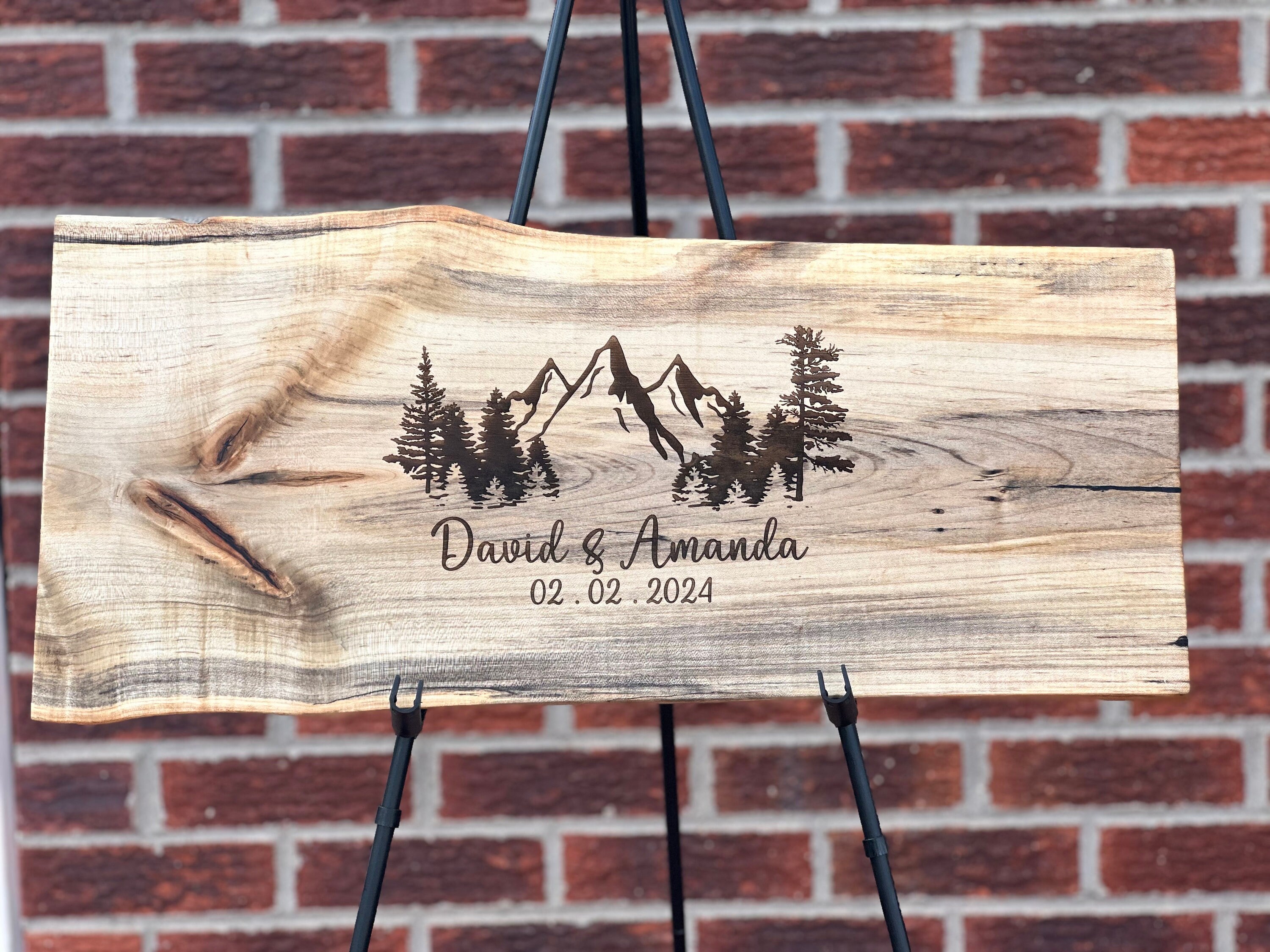 Mountain Design Maple Live Edge Wedding Guest Book/ Alternative Guest ...