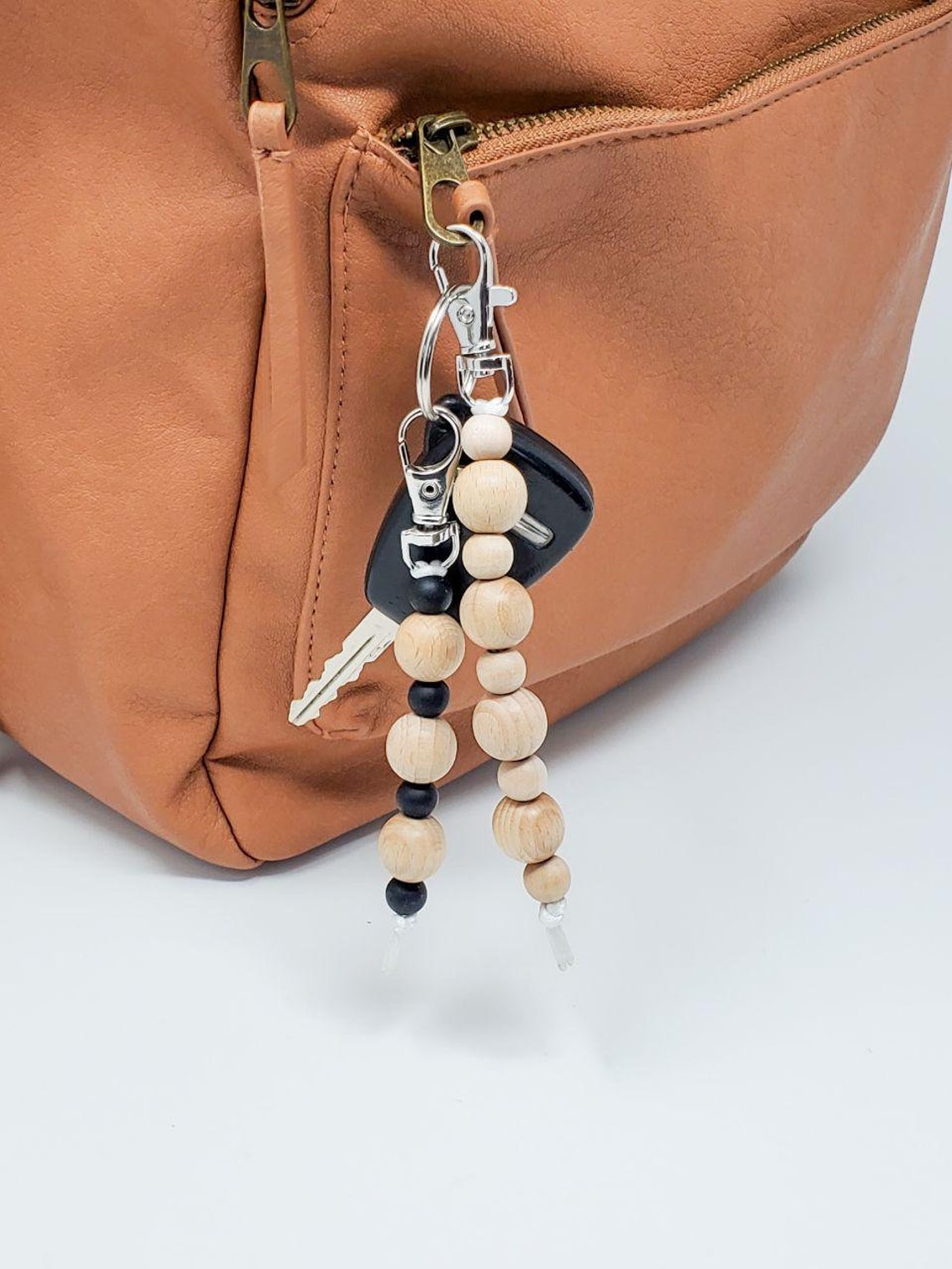 Minimalist Keychain Boho Keychain Wood Bead Keychain | Etsy