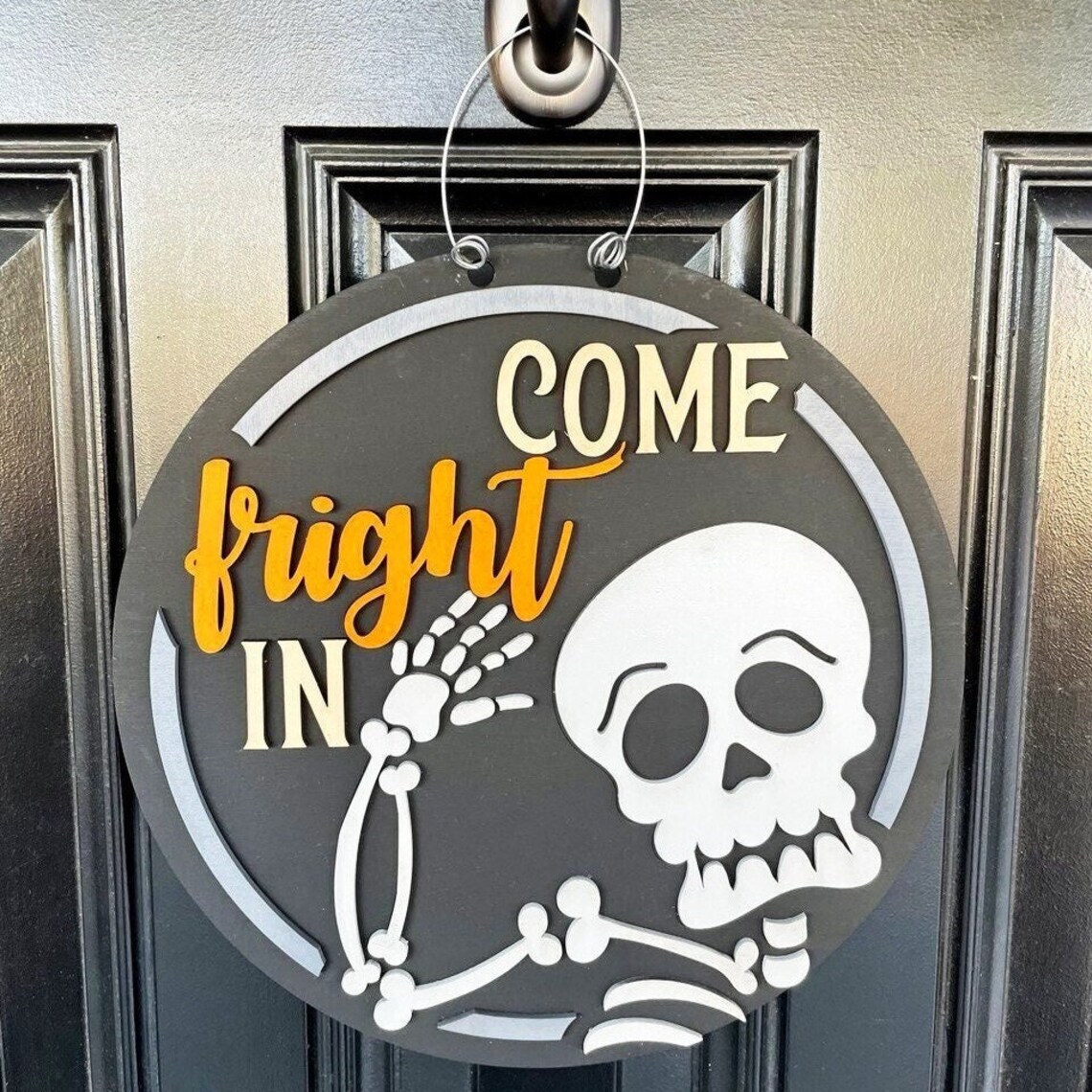 Halloween Skeleton Door Hanger Fall Front Door Sign - Etsy
