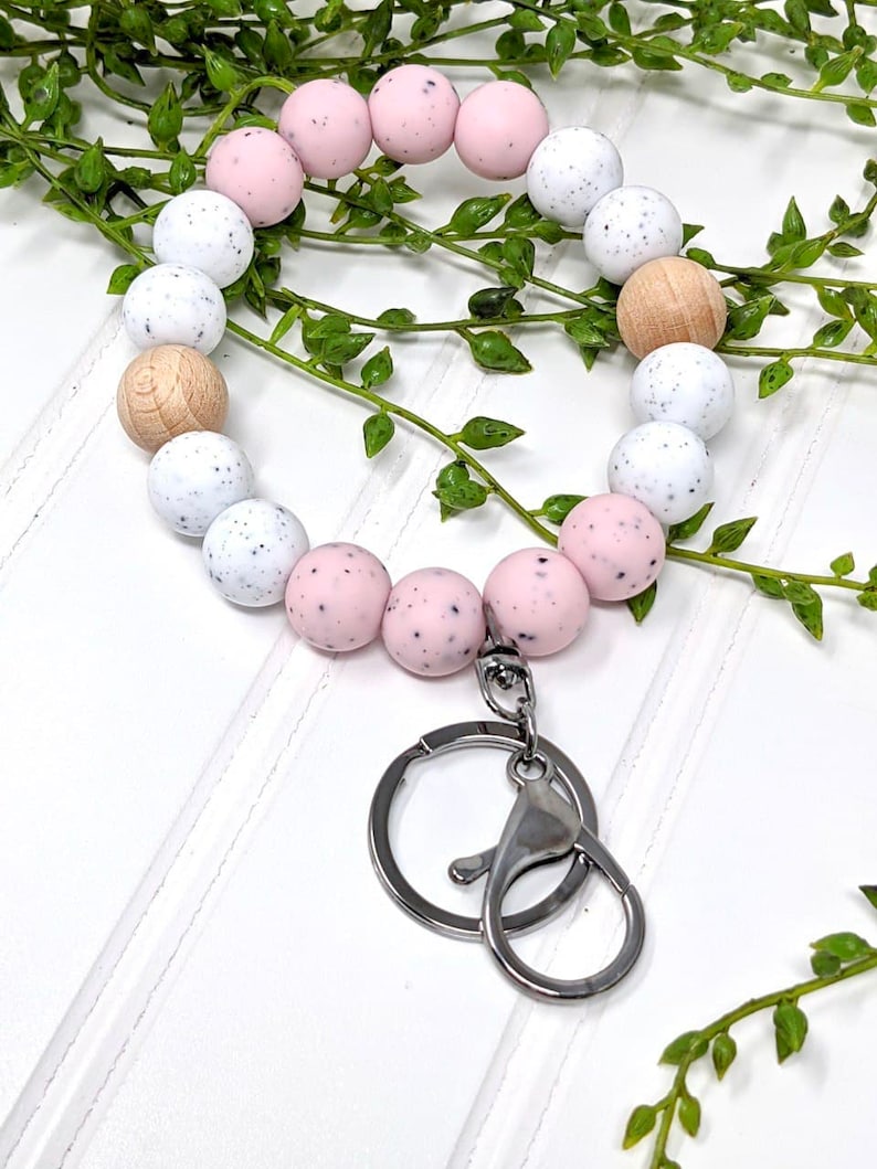 Wristlet Keychain, Pink Key Chain Bracelet, Minimalist Wristlet ...