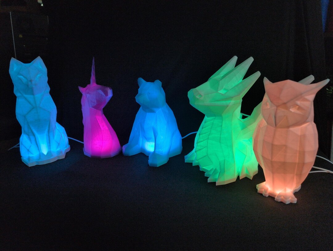 Animal RGB Night Light - Low Poly Design Multi-color Lamp - USB Plug-in ...