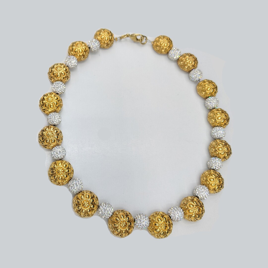 16 40cm Quilted Golden Bead Necklace With Pavé Round Beads. Comes With ...