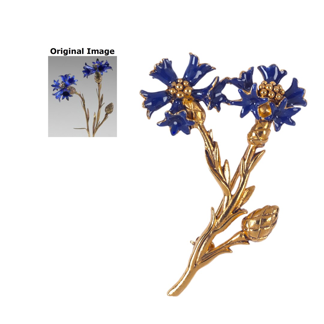 Our Hand Enameled Cornflower Pin/brooch Comes in a Suede-like Gift ...