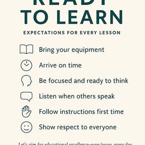 Ready to Learn Poster | A4 Printable Classroom Expectations | Modern ...