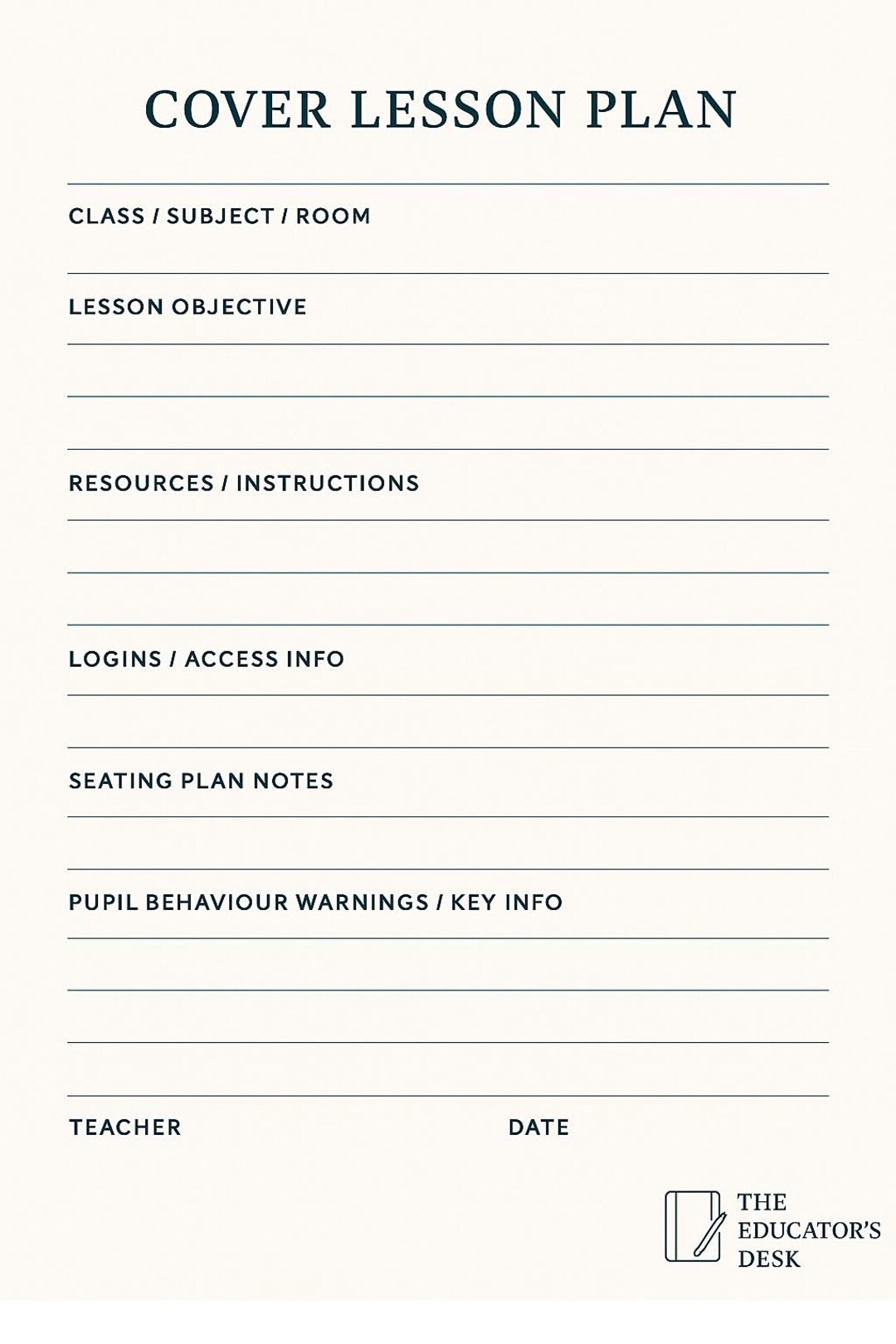 Cover Lesson Plan Template | A4 Printable PDF for Emergency Cover ...