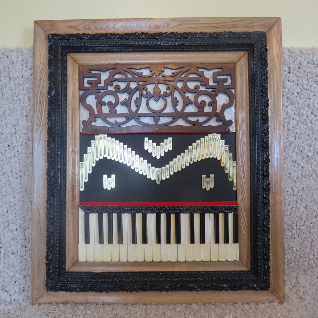 Piano, Organ, Art, Vintage, Ivory Keys, Music, Recycle, Found, Framed ...
