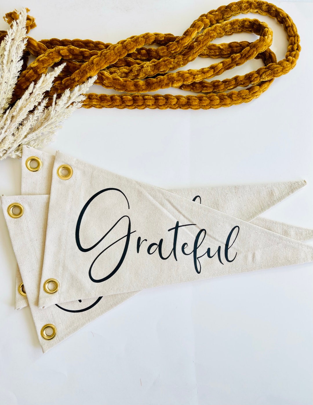 Thankful, Grateful, Blessed Canvas Pennant, Fall Canvas Banner, Thanks ...