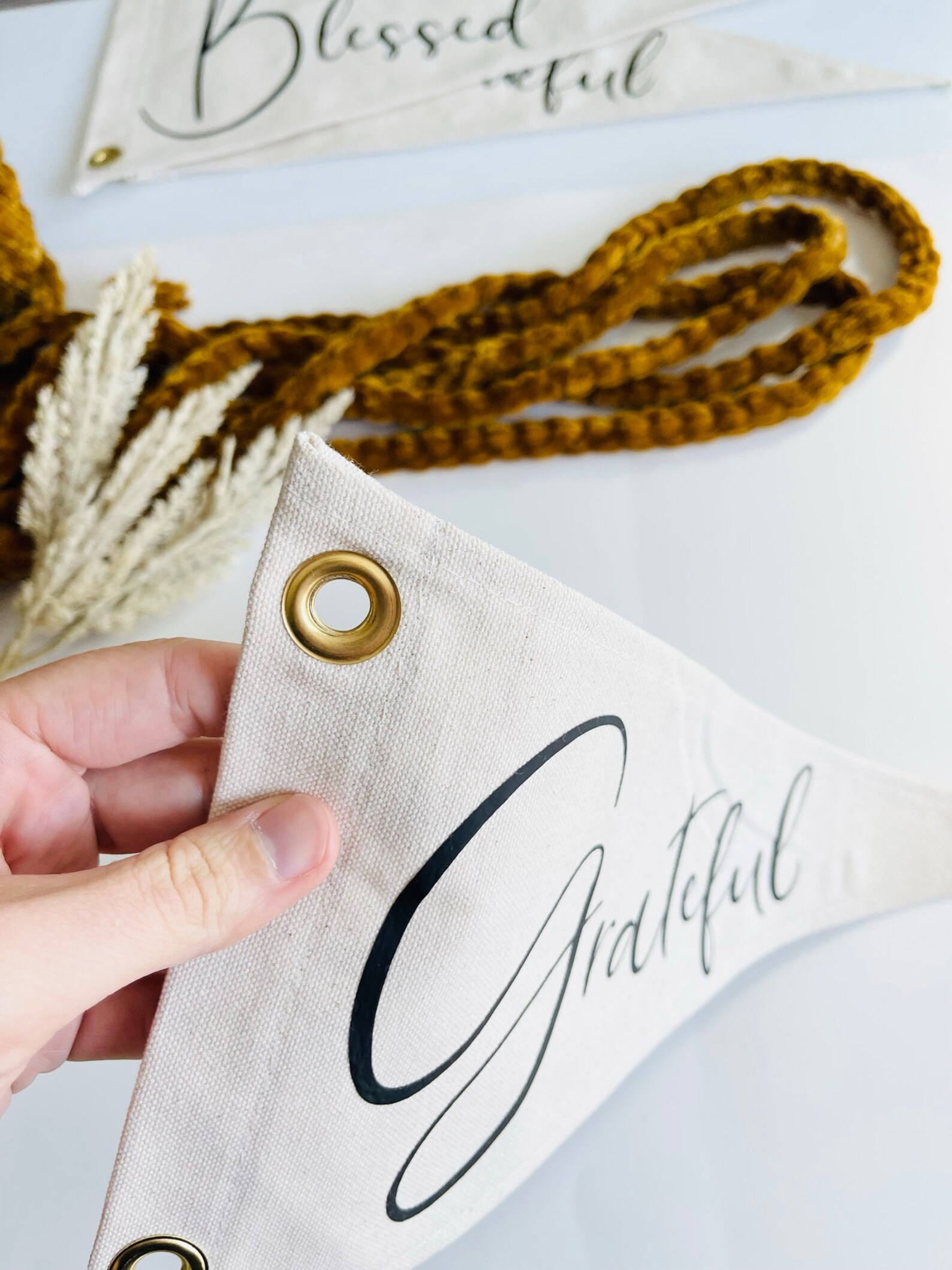 Thankful Grateful Blessed Canvas Pennant Fall Canvas - Etsy