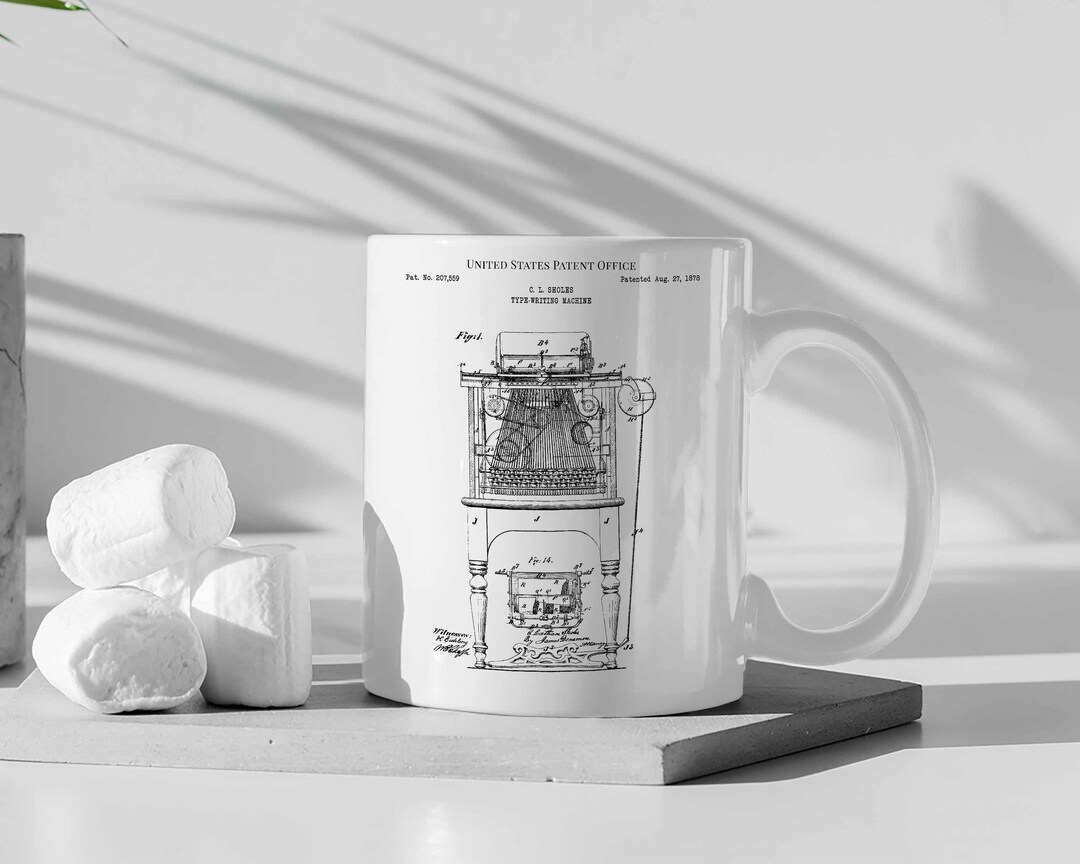 Typewriter 1878 Mug Coffee Tea Patent Vintage Retro Gift Dad Father ...