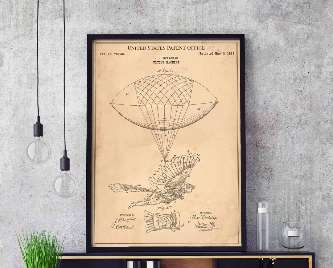 Flying Machine 1889 Print Patent Vintage Retro Gift Dad Father Birthday ...