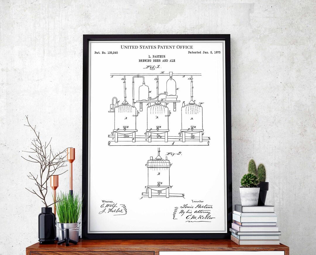 Pasteur Beer Brewing 1873 Print Patent Vintage Retro Gift Dad Wall ...