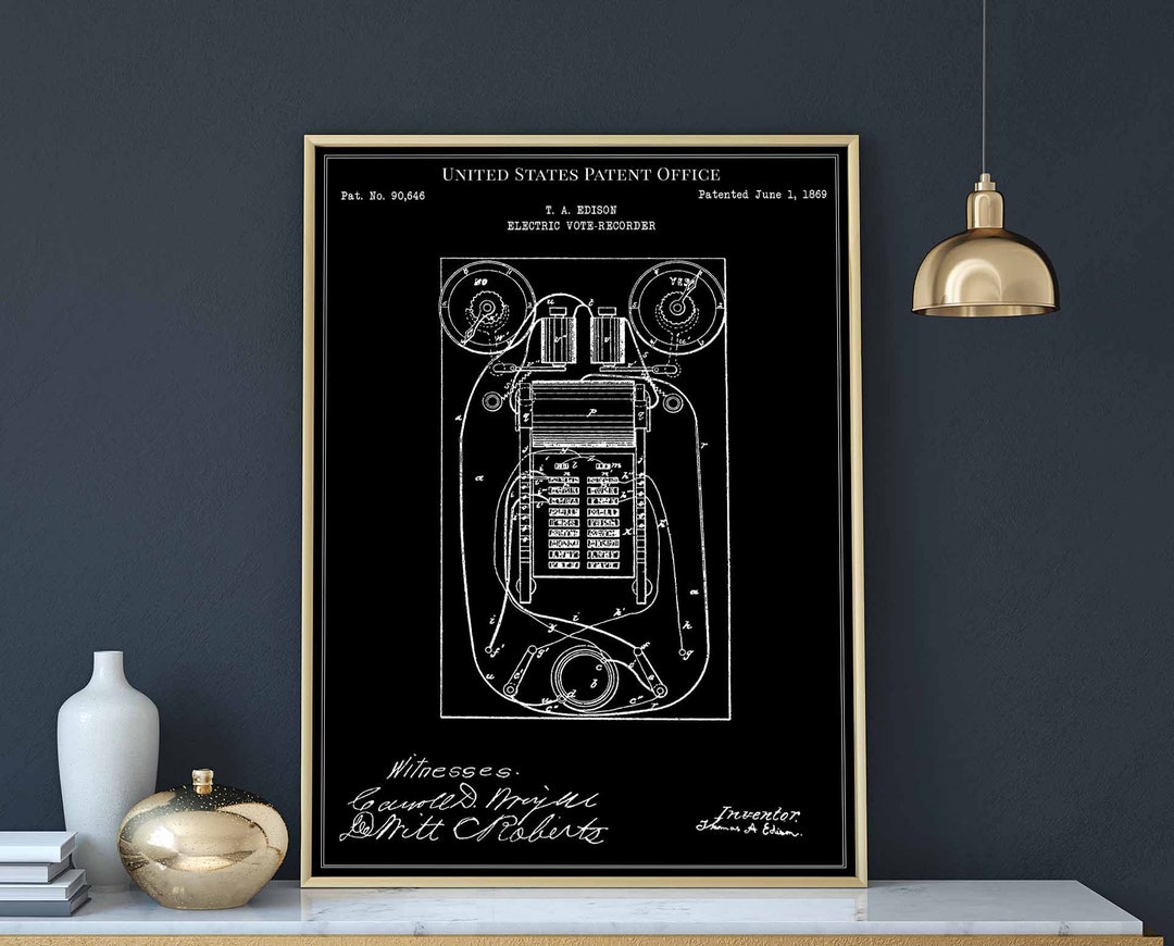 Edison Vote Recorder 1869 Print Patent Vintage Retro Gift Father ...