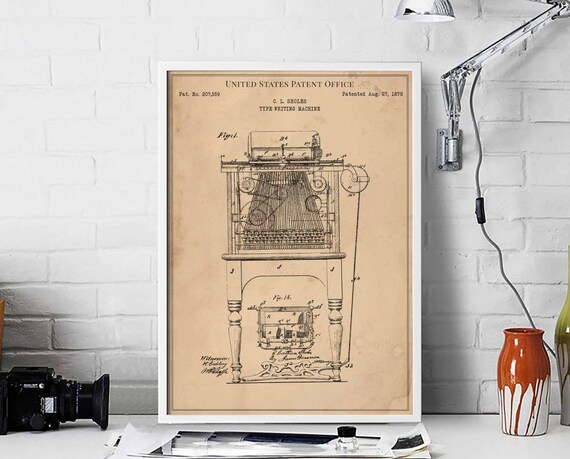 Typewriter 1878 Print Patent Vintage Retro Gift Dad Father - Etsy