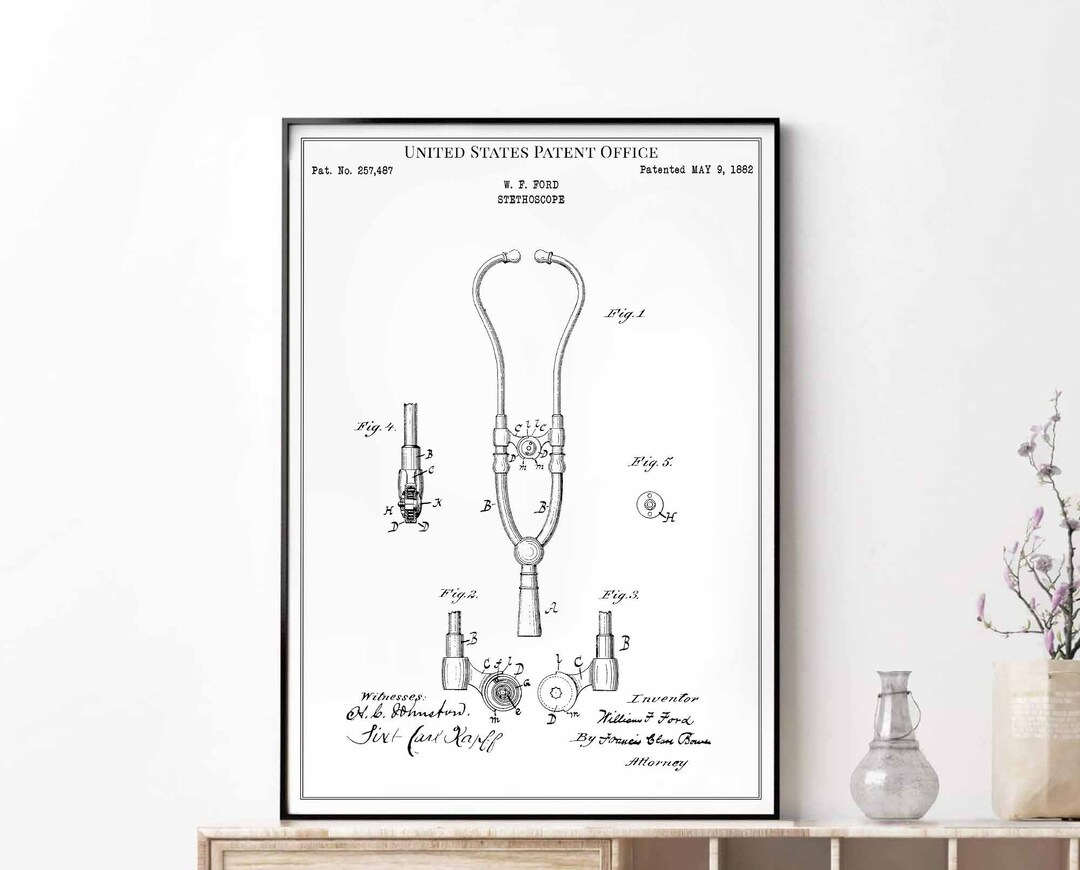 Stethoscope 1882 Medical Wellbeing Clinic Vaccine Thermometer Print ...