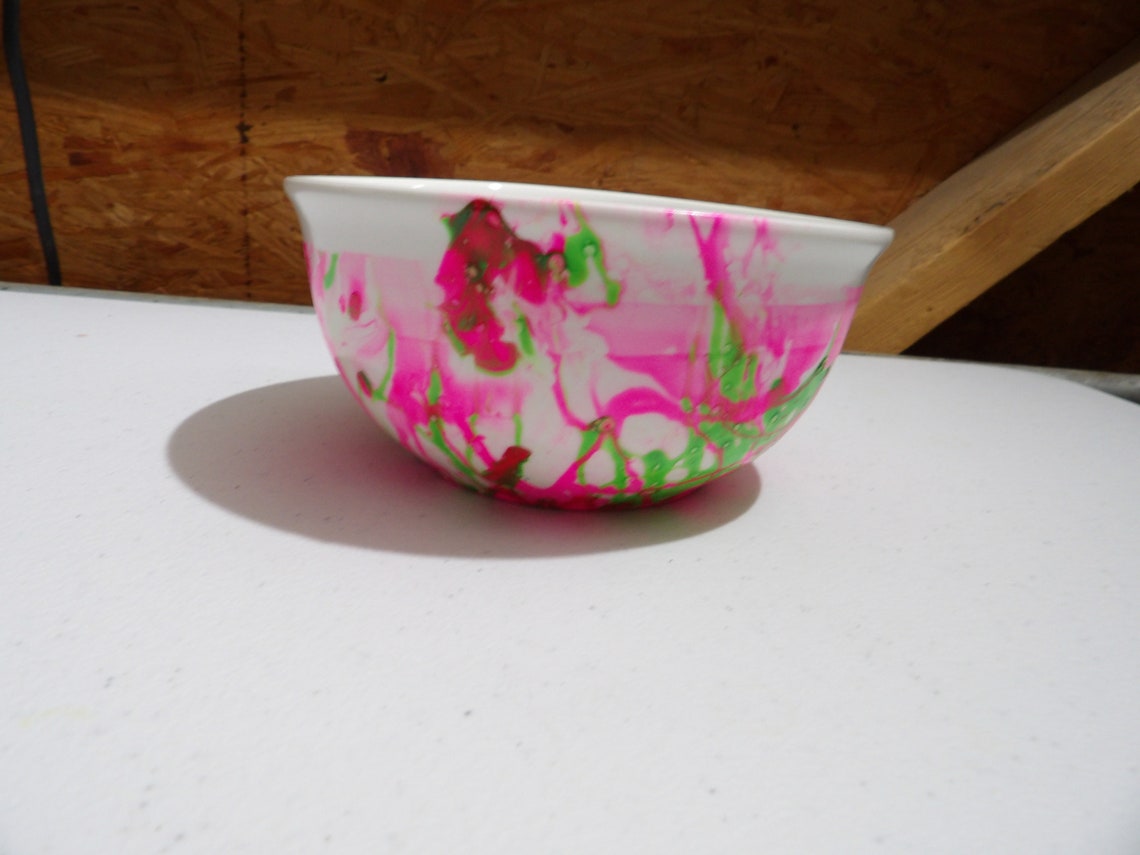 Hydro Dipped Bowl A9 Water Paint Dipped Bowl Pink and Green Dipped Bowl ...