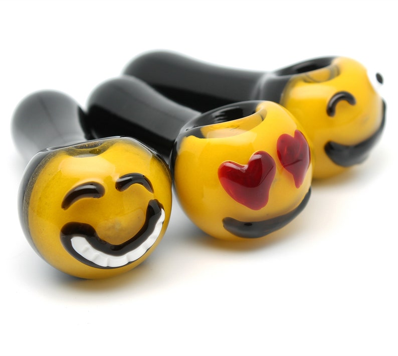 4.6" Glass Smoking Pipes Emoji Face Heavy Thick Smoke Bowls Handmade ...