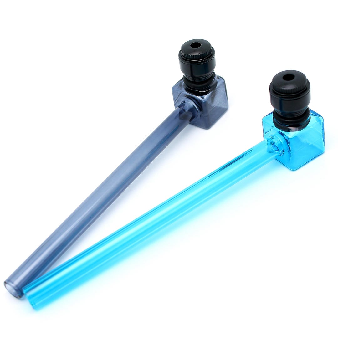 4.8" Glass Smoking Pipe W/ Metal Bowl Minimalist Blue Grey Smoke Bowls ...