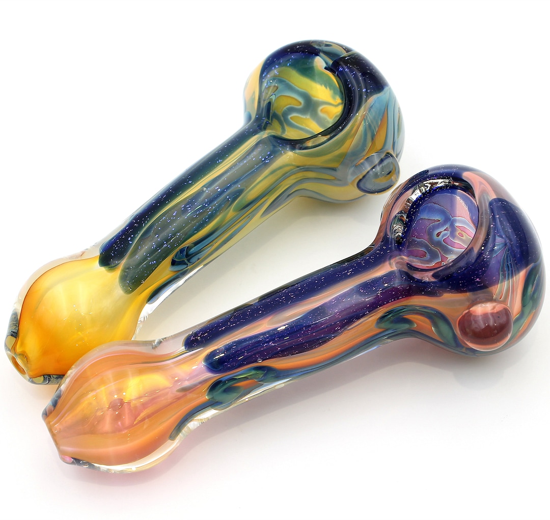 4.7" Sunset Glow Glass Smoke Bowl Heavy Thick Gold Fumed Smoking Pipes ...