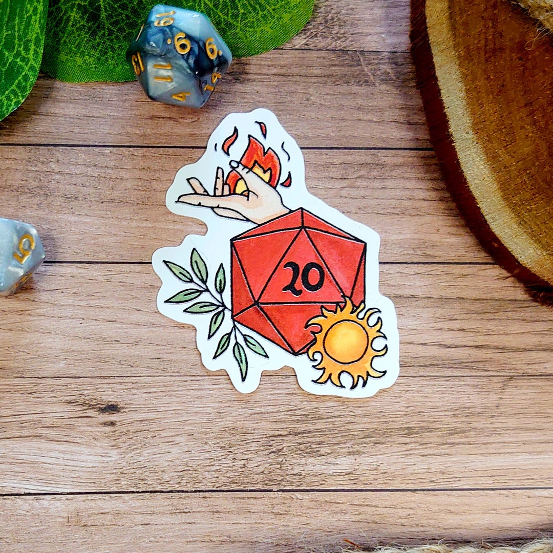 Dnd Sticker Cleric Sticker D20 With Fire Different Sizes - Etsy