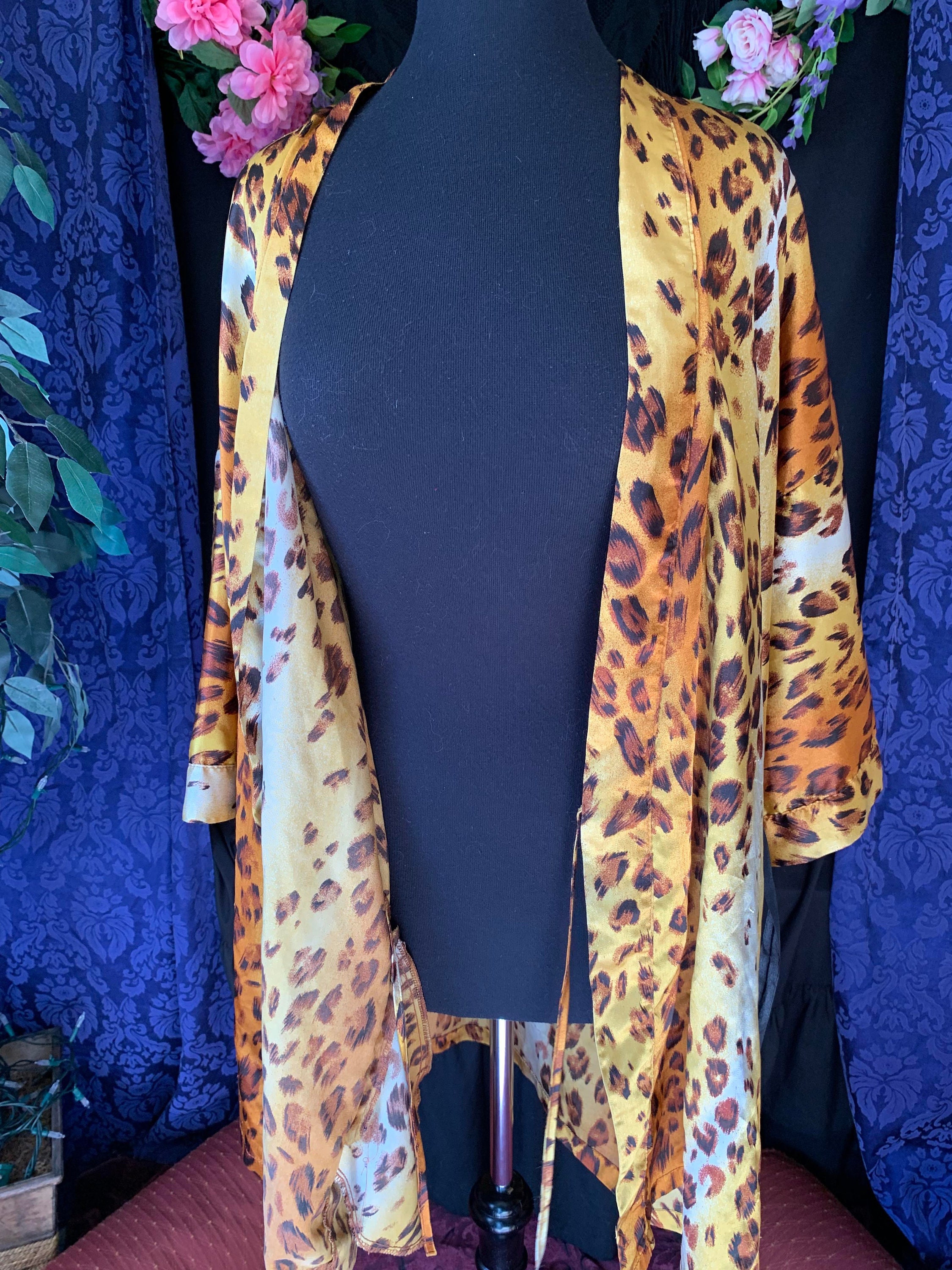 Vintage 1990s Leopard Print Silky Robe, 90s, Flowy Leopard Loungewear ...