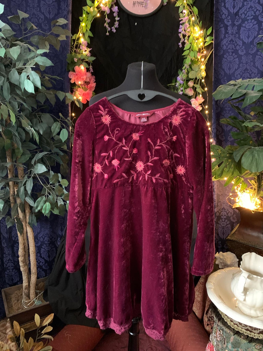 2000s April Cornell Burgundy Red Velvet Holiday Girls Smock Dress ...
