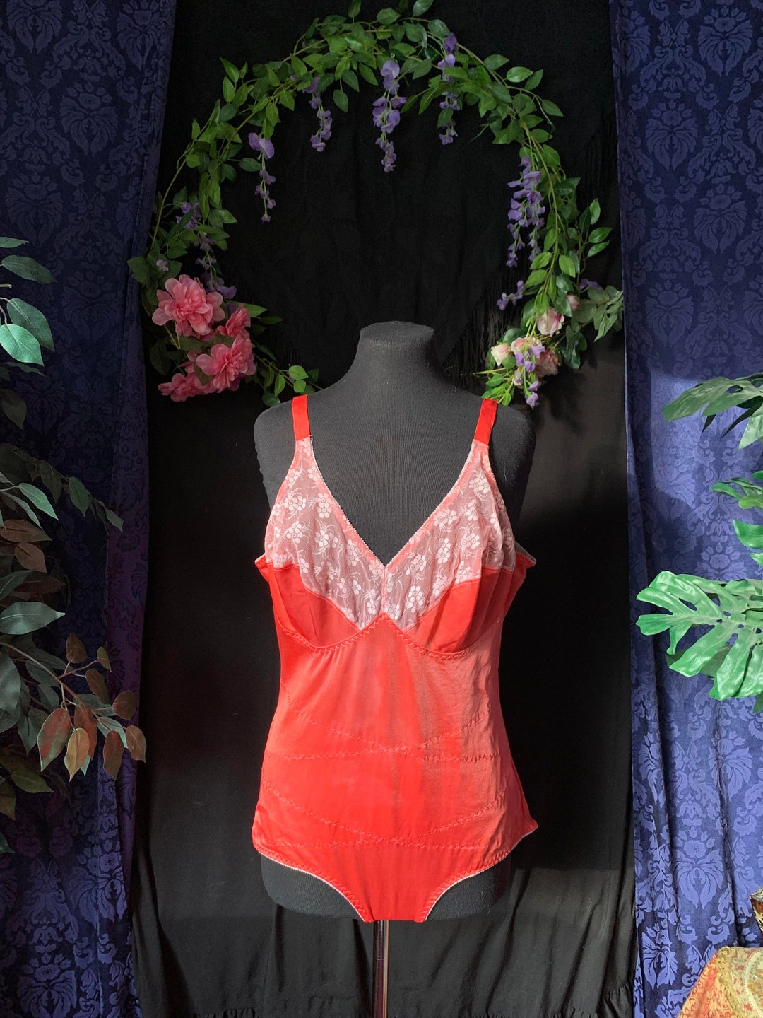 Vintage Turned OOAK Tie Dye Coral Pink Bodysuit Girdle, Retro Onesie ...