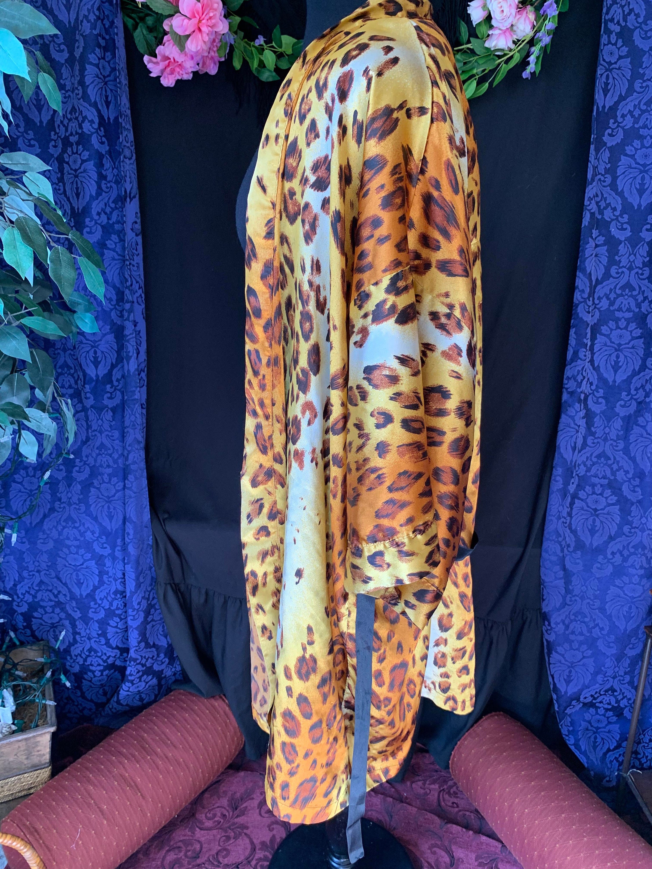 Vintage 1990s Leopard Print Silky Robe, 90s, Flowy Leopard Loungewear ...