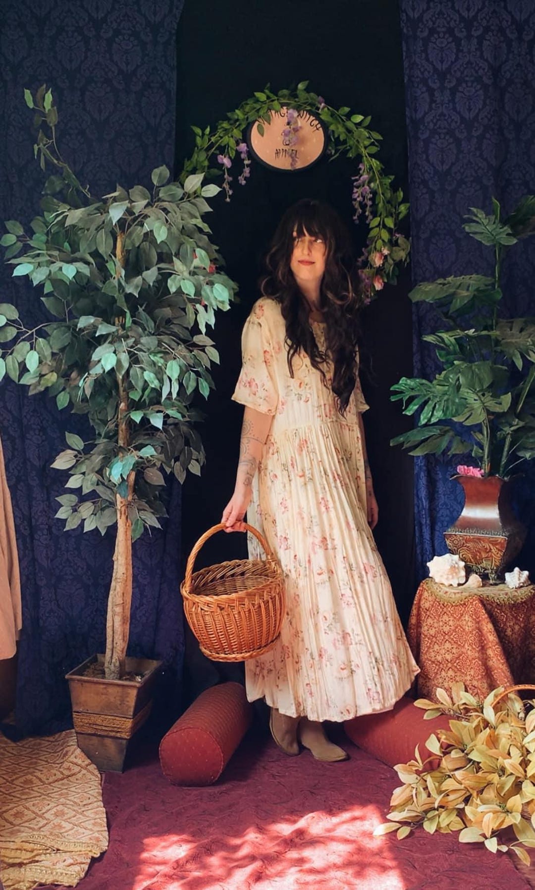 Vintage 1990s Golden Cream Flower Sunshine Dress, Cottagecore Regency ...