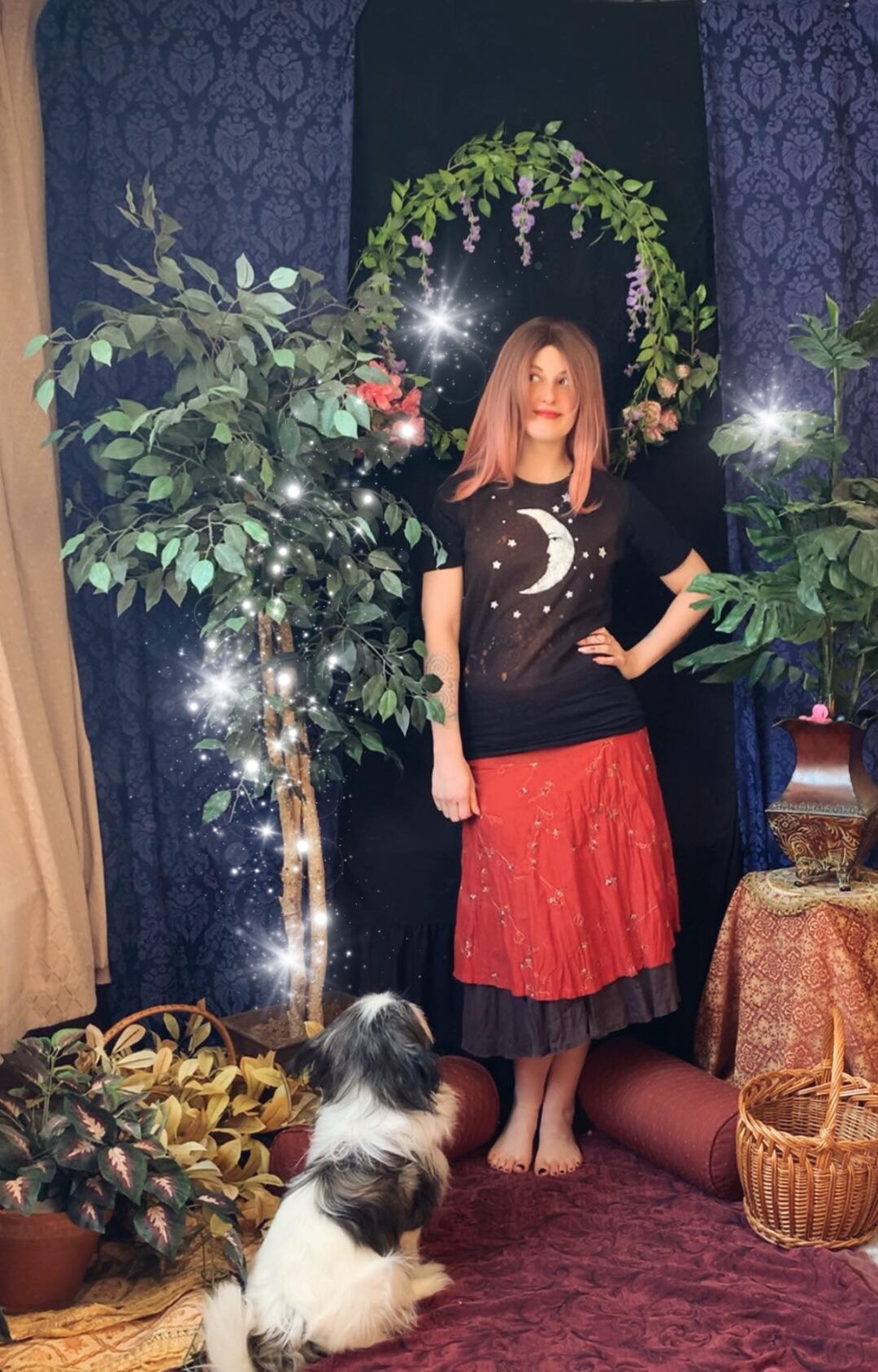 OOAK Celestial Whimsigoth Moon Tshirt, Witchy Fairy Hand Printed Stars ...