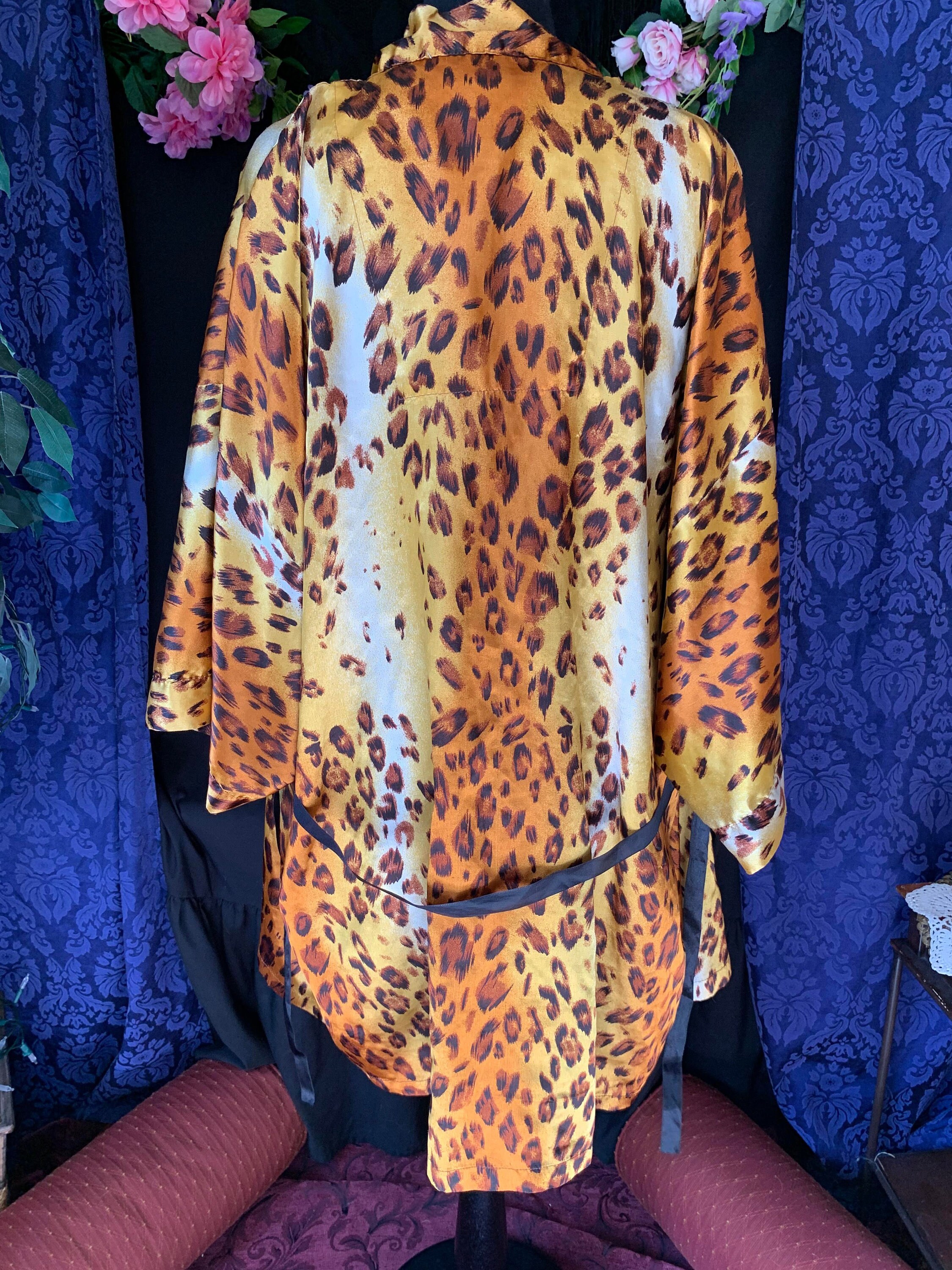 Vintage 1990s Leopard Print Silky Robe, 90s, Flowy Leopard Loungewear ...